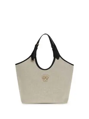 Versace Fabric And Calf Leather Tote Bag