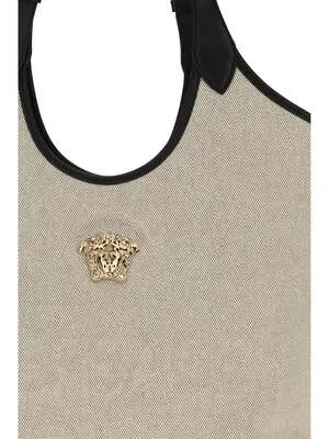 Versace Fabric And Calf Leather Tote Bag
