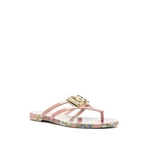 Dolce & Gabbana Floral Print Logo Plaque Flip-flops & Slides - Pink