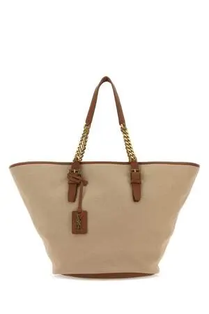 Saint Laurent Cappuccino Canvas Panier Shopping Bag - Brown