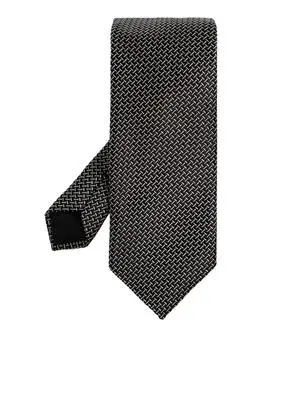 TOM FORD Silk Tie With Geometric Pattern - Black