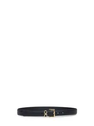 FERRAGAMO Black Smooth Leather Double Gancini Belt - Multicolor