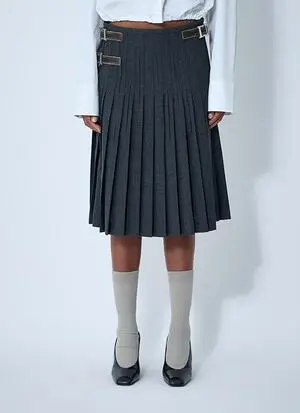 Prada Pleated Rush Stitch Skirt With Belt - Gray