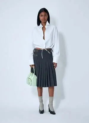 Prada Pleated Rush Stitch Skirt With Belt
