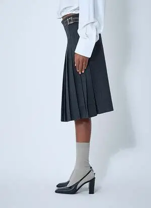 Prada Pleated Rush Stitch Skirt With Belt