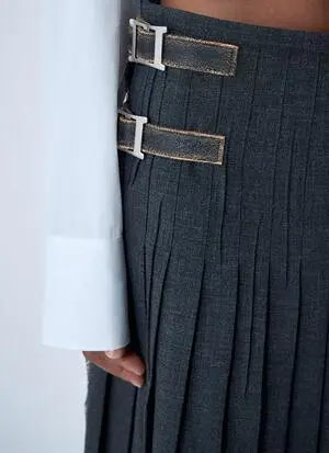 Prada Pleated Rush Stitch Skirt With Belt