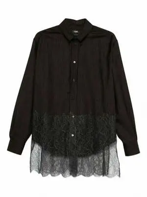 Fendi Wool Shirt With Stripes And Lace - Multicolor