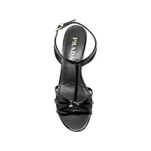 Prada Calf Leather Wedge Heel Sandals - Black