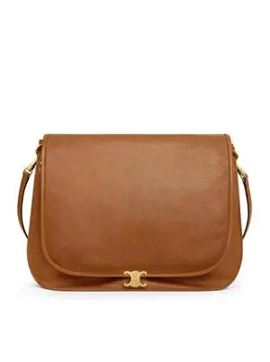 Celine Triomphe Soft Saddlebag In Soft Polished Calfskin - Tan