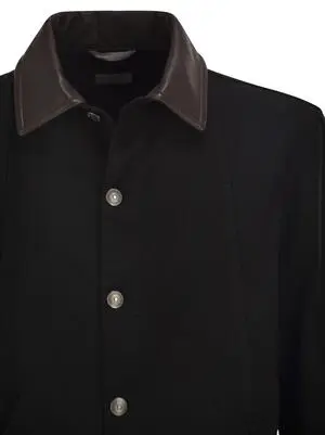 Brunello Cucinelli Lightweight Garment-dyed Cotton Denim Jacket With Leather Collar - Black