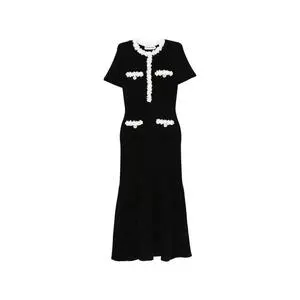 SELF-PORTRAIT Ribbed Knit Midi Dress - Black