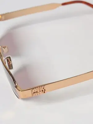 Miu Miu Aviator Metal Sunglasses With Double Bridge And Tortoiseshell Temples - Gold