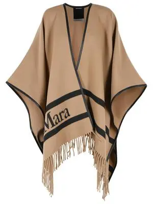 Max Mara Aris' Camel Jacquard Wool Poncho - Brown