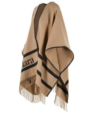 Max Mara Aris' Camel Jacquard Wool Poncho