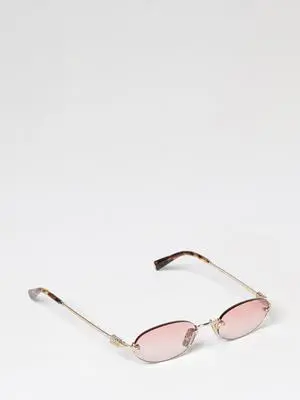 Miu Miu Oval Metal Sunglasses With Bridge And Tortoiseshell Temples - Gold