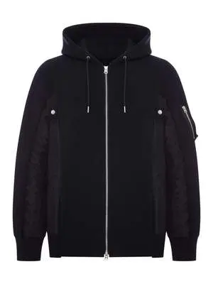 Sacai Cotton And Nylon Zip-up Hoodie - Black