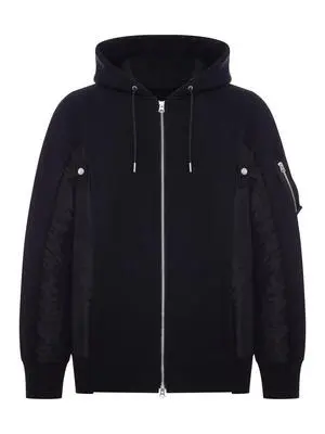 Sacai Cotton And Nylon Zip-up Hoodie - Black