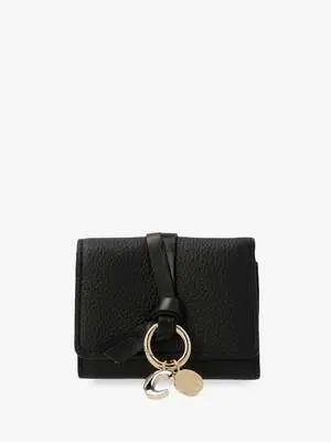 Chloé Mini Alphabet Trifold Leather Wallet - Black