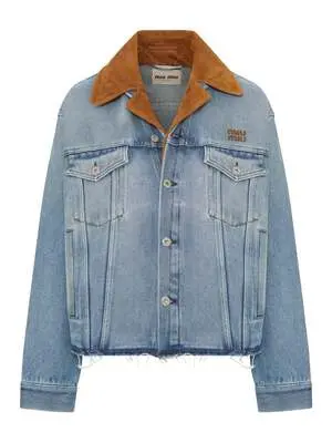 Miu Miu Blouson In Washed Denim And Suede - Multicolor
