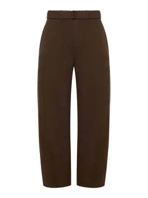 LEMAIRE Cotton Trousers With Belt - Brown