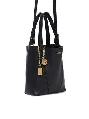 Chloé Spin Small Tote Bag In Grainy Leather - Black