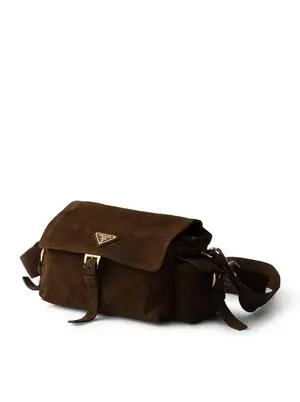 Prada Explore Medium Suede Shoulder Bag - Brown