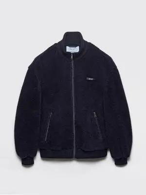 Prada Virgin Wool Bomber With Mini Logo - Blue