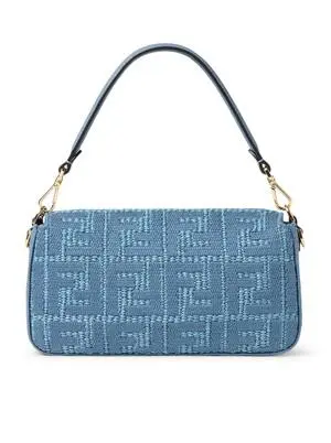 Fendi Baguette Bag In Woven Raffia With Blue Ff Embroidery - Multicolor