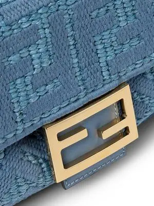 Fendi Baguette Bag In Woven Raffia With Blue Ff Embroidery - Multicolor