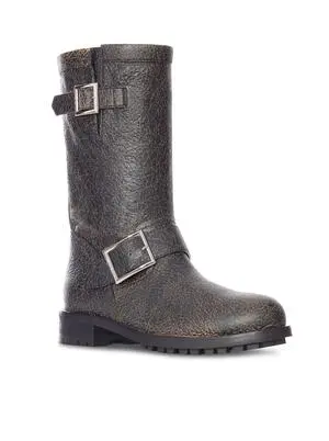 JIMMY CHOO Crackled Leather Biker Boots With Buckles - Brown