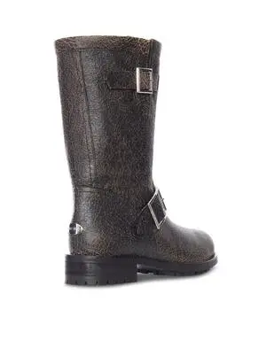 JIMMY CHOO Crackled Leather Biker Boots With Buckles - Brown
