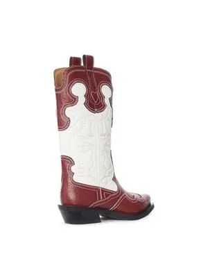 GANNI Leather Texan Boots - Red