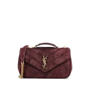 Saint Laurent Calf Suede Chevron Stitching Shoulder Bag - Purple