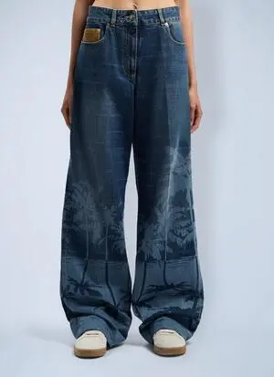 Palm Angels Palms Loose Denim Pants - Blue