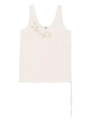 Fendi Embroidered Cotton-blend Scoop Neck Tank - Multicolor