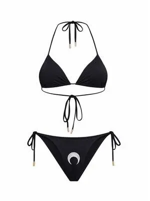 MARINE SERRE Black Stretch Jersey Bikini With Moon Embroidery - Multicolor