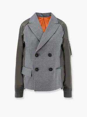 Sacai Wool Blazer With Nylon Sleeves - Multicolor
