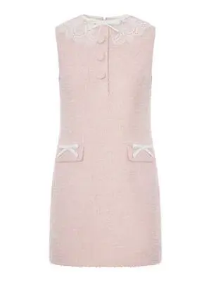SELF-PORTRAIT Boucle Lace Collar Mini Dress - Pink