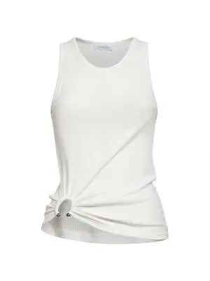 Rabanne White Ribbed Stretch Cotton Tank Top With Piercing - Multicolor
