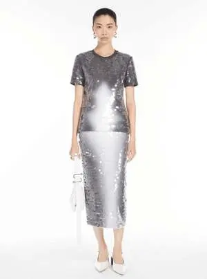 Sportmax Grey T-shirt With All-over Applied Sequins In Tech Fabric - Multicolor