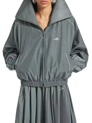 Balenciaga High Neck Jacket In Technical Cotton Poplin - Multicolor
