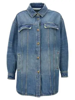 Palm Angels Washed Logo Denim Jacket - Blue