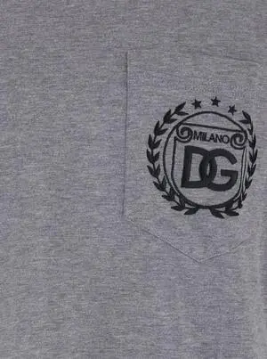Dolce & Gabbana Grey Crewneck T-shirt With Logo Embroidery On The Front In Cotton - Gray