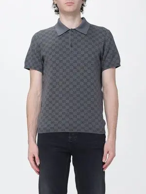 Gucci Gg Jacquard Wool And Silk-blend Knit Polo - Gray