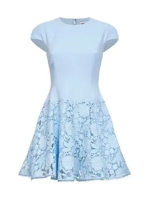SELF-PORTRAIT Light Blue Crepe And Lace Mini Dress - Multicolor