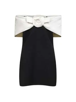 SELF-PORTRAIT Black Crepe Flower Mini Dress - Multicolor