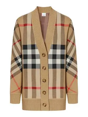 Burberry Check Wool Blend Cardigan - Cream