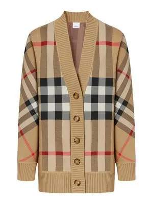 Burberry Check Wool Blend Cardigan - Cream