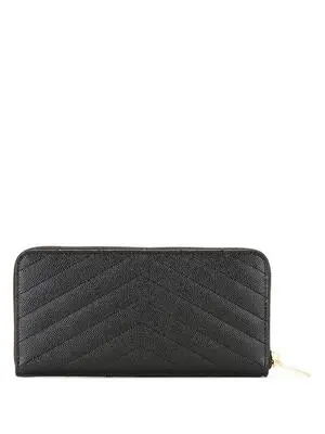 Saint Laurent Cassandre Matelassé Zip Around Wallet In Grain De Poudre Leather - Black