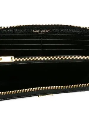 Saint Laurent Cassandre Matelassé Zip Around Wallet In Grain De Poudre Leather - Black